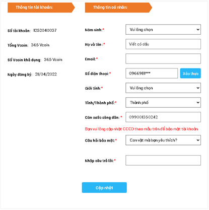 [Thông Báo] Cập nhật số CCCD cho tài khoản VTC-ID